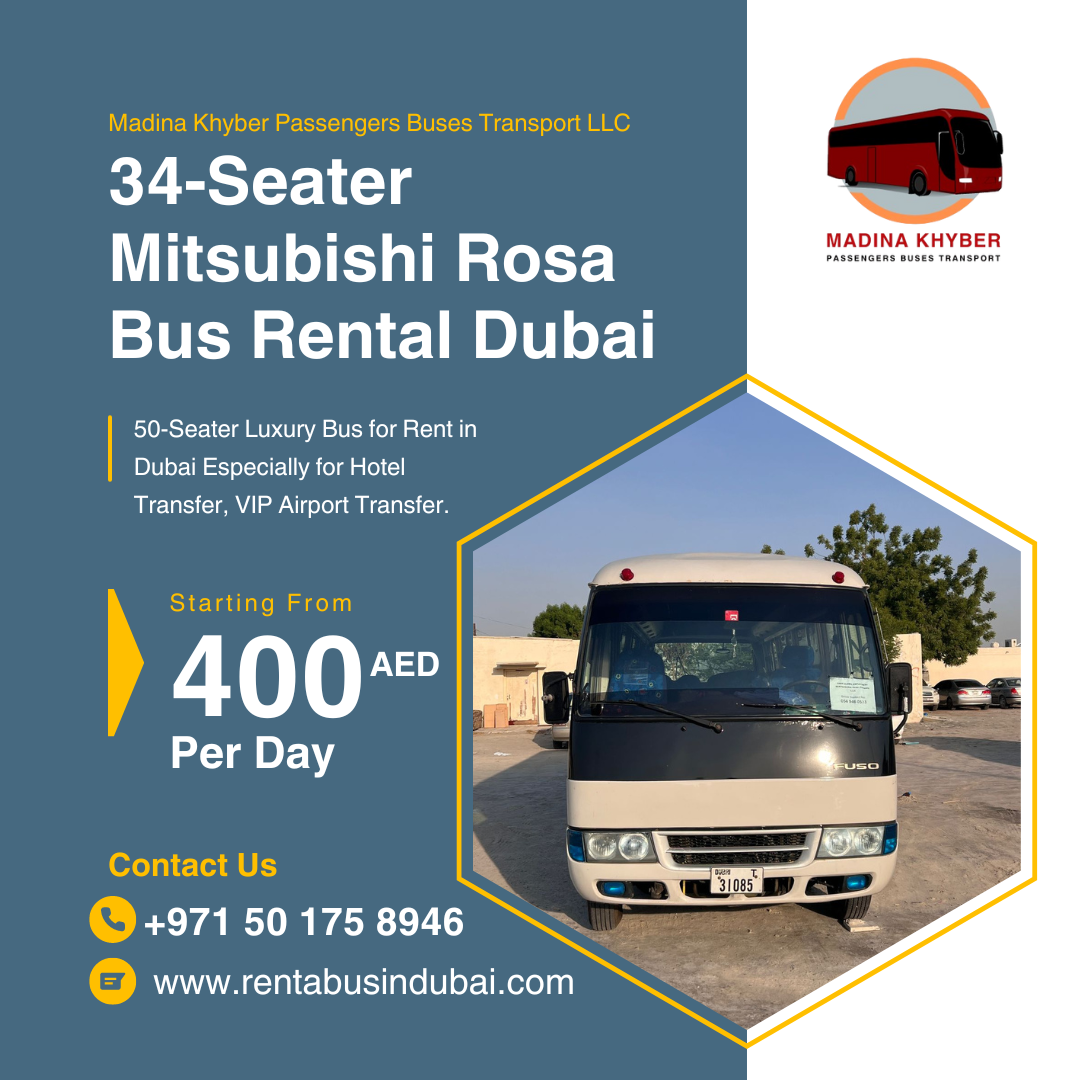 34-Seater Mitsubishi Rosa Bus Rental Dubai - VIP Small Bus Rent